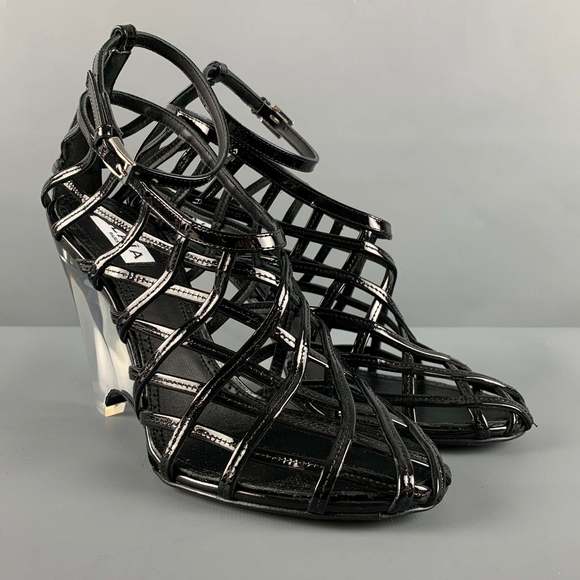 Alaia | Shoes | Alaia Black Caged Patent Leather Wedge Sandals | Poshmark